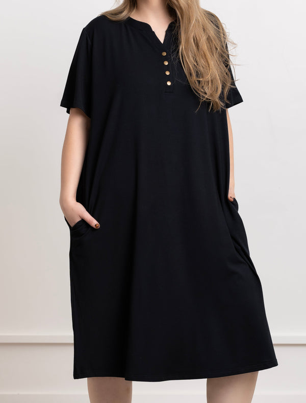 Women Modal Nightgown - V-Neck Black Dress Sale