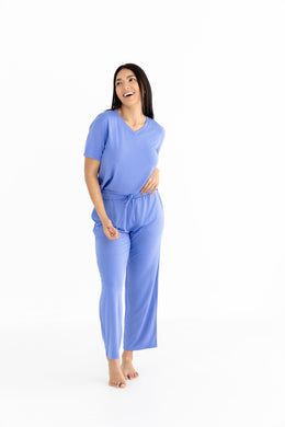 Women's Luxe Modal Lounge Set – V-Neck Tee & Wide-Leg Pants Periwinkle